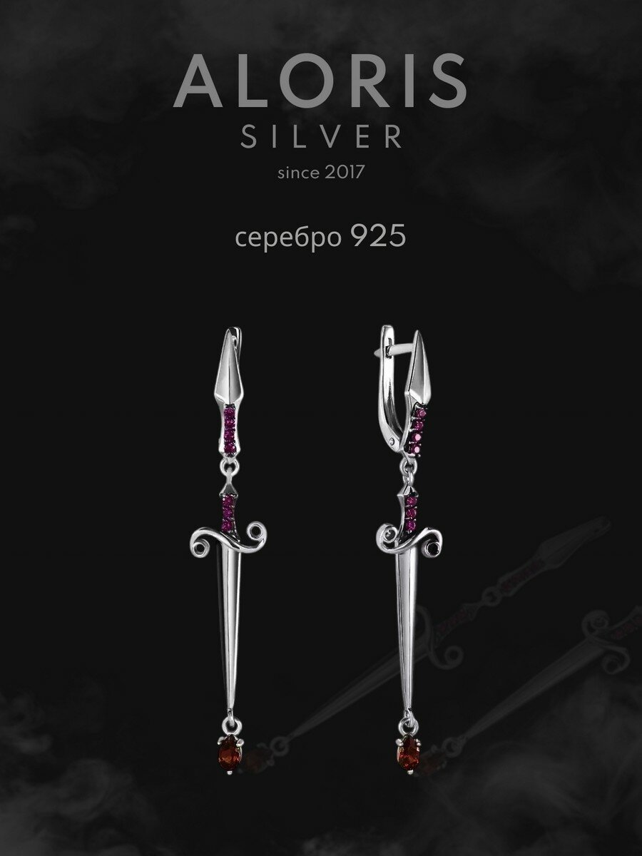 Серьги, серебро, 925 проба, гранат