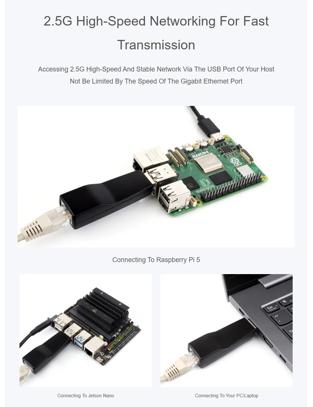 Waveshare USB 2.5G Ethernet Адаптер — фото 1