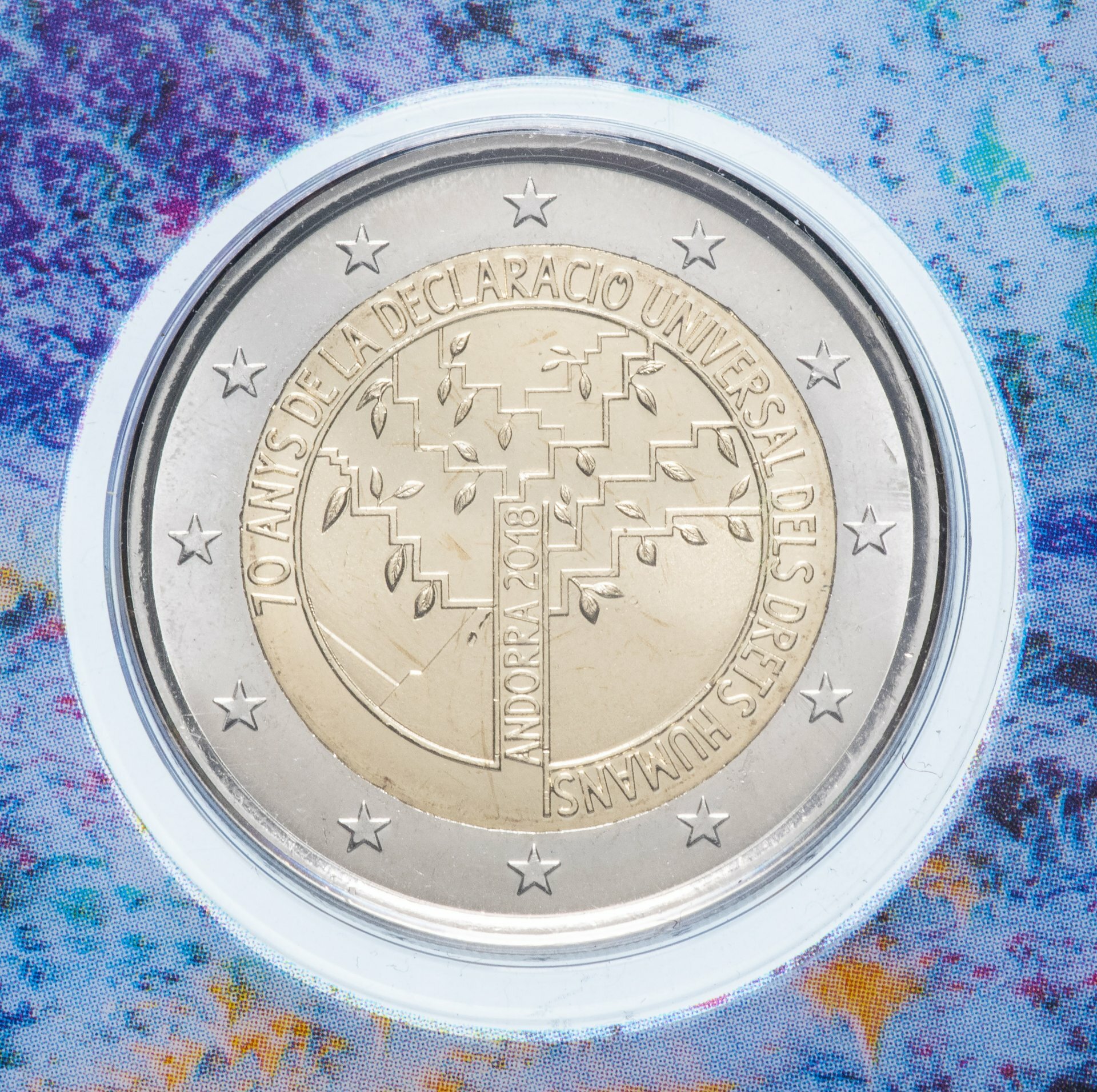 Андорра 2 евро 2018 "Права человека", в блистере, Биметалл, в сохранности UNC