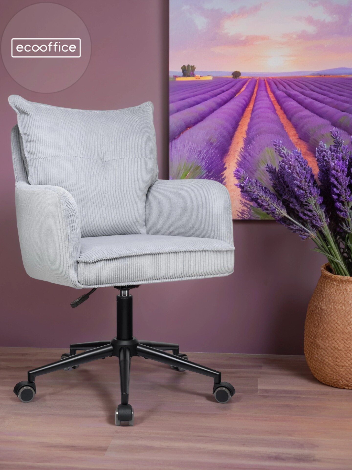 Кресло компьютерное офисное Eco-Office ALEN ECH-4110 L, стул крутящийся на колесиках, Светло-серый велюр