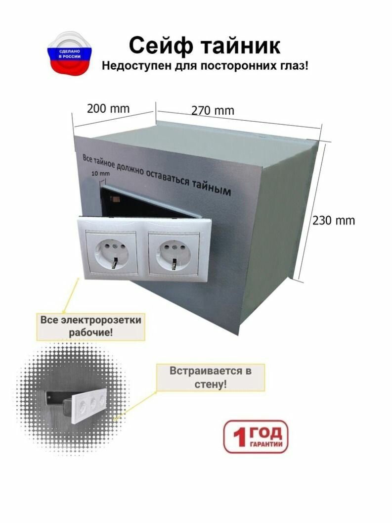 Скрытый сейф-тайник для денег и документов с блоком рабочих розеток Legrand. Встраиваемый в стену на глубину 20 см.