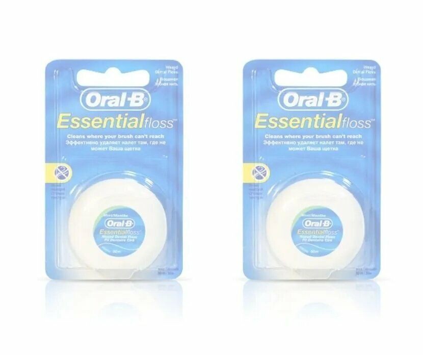 Oral-B Зубная нить Essential floss, мятная, вощеная, 50 м, 2 шт