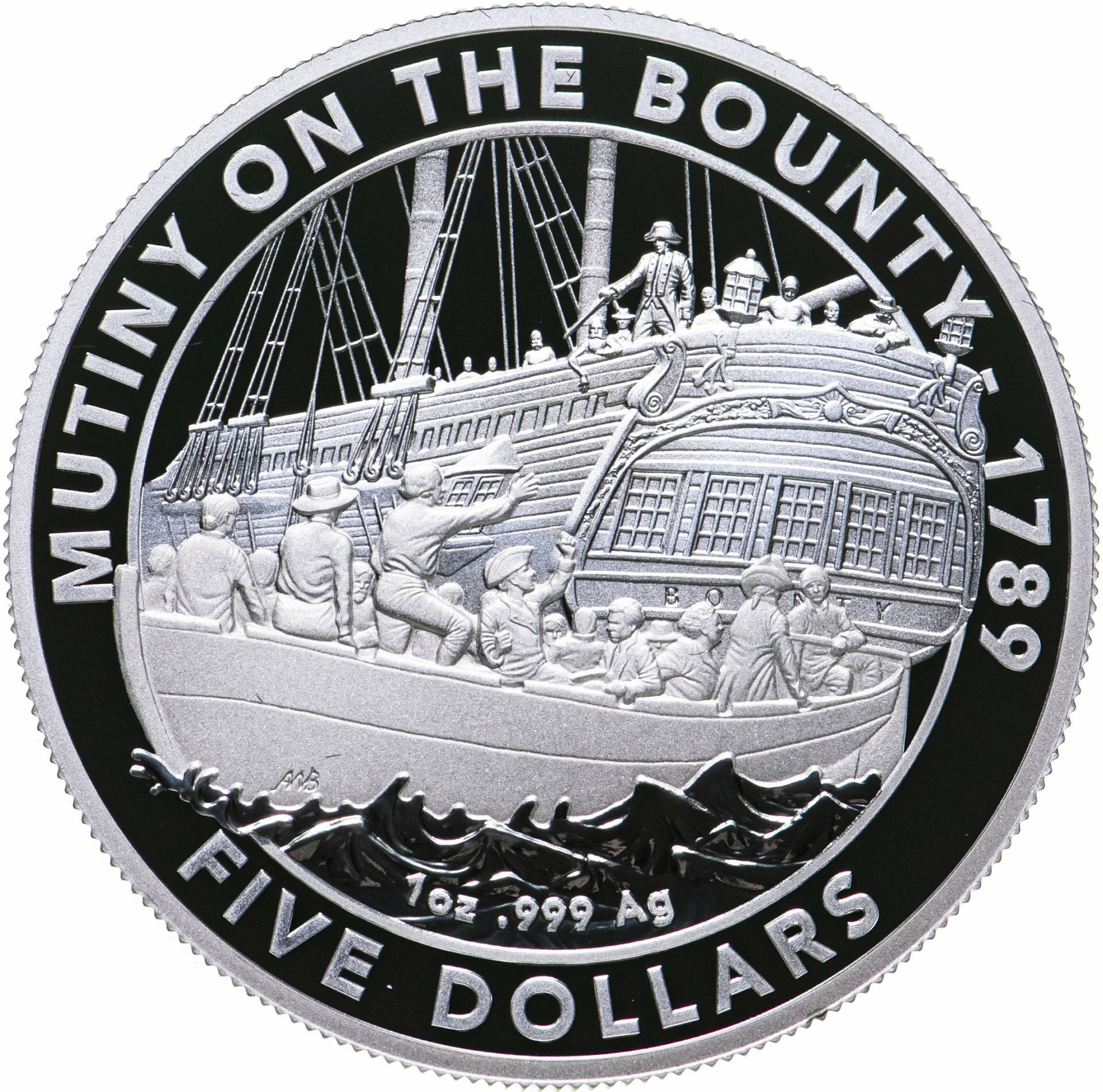 Австралия 5 долларов 2019 "Мятеж на Баунти Корабль" в футляре, с сертификатом, Серебро 999, в сохранности Proof