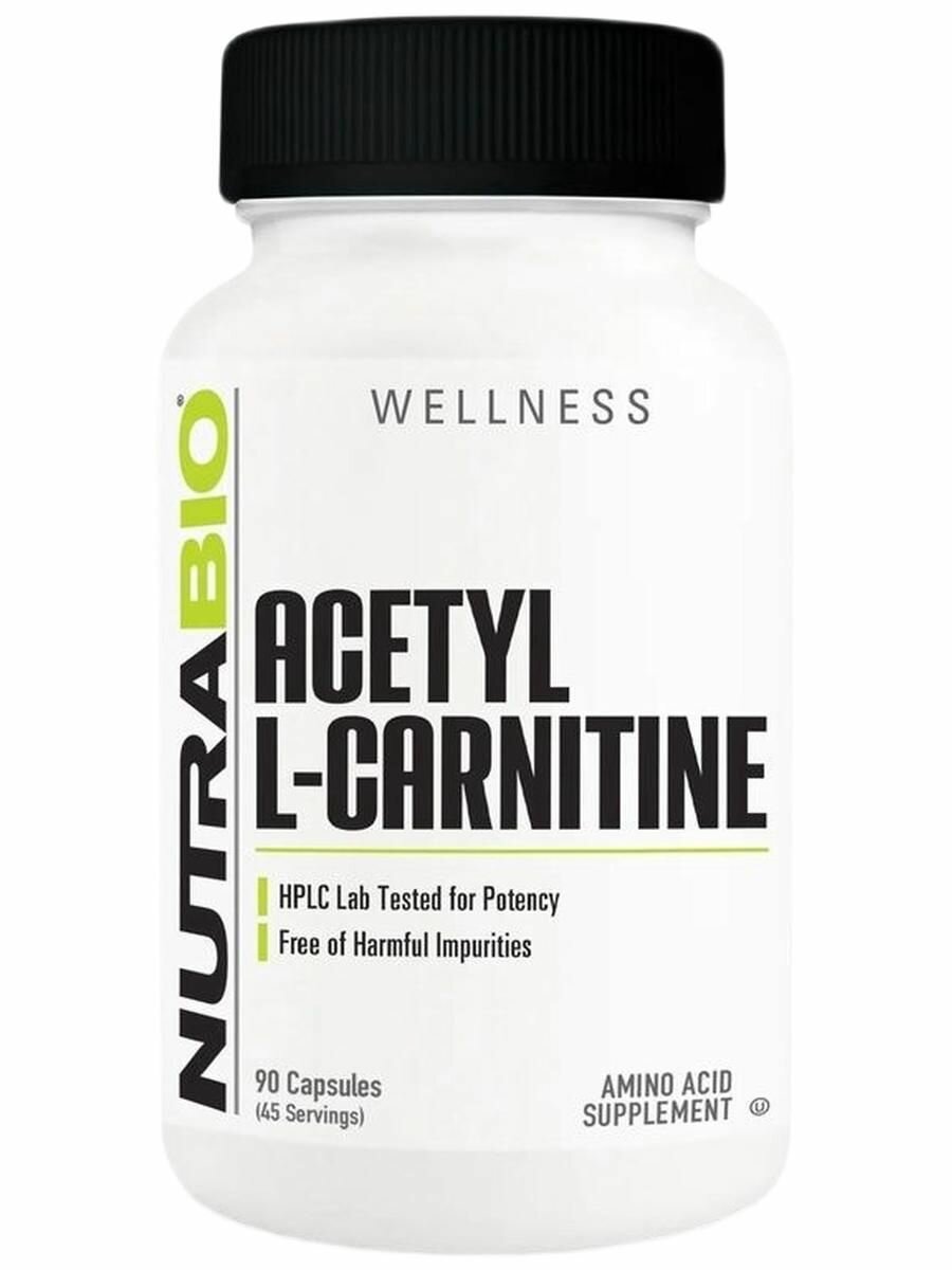 Добавка NutraBio Ацетил L-Карнитин, без вкуса, 500мг, 90капсул