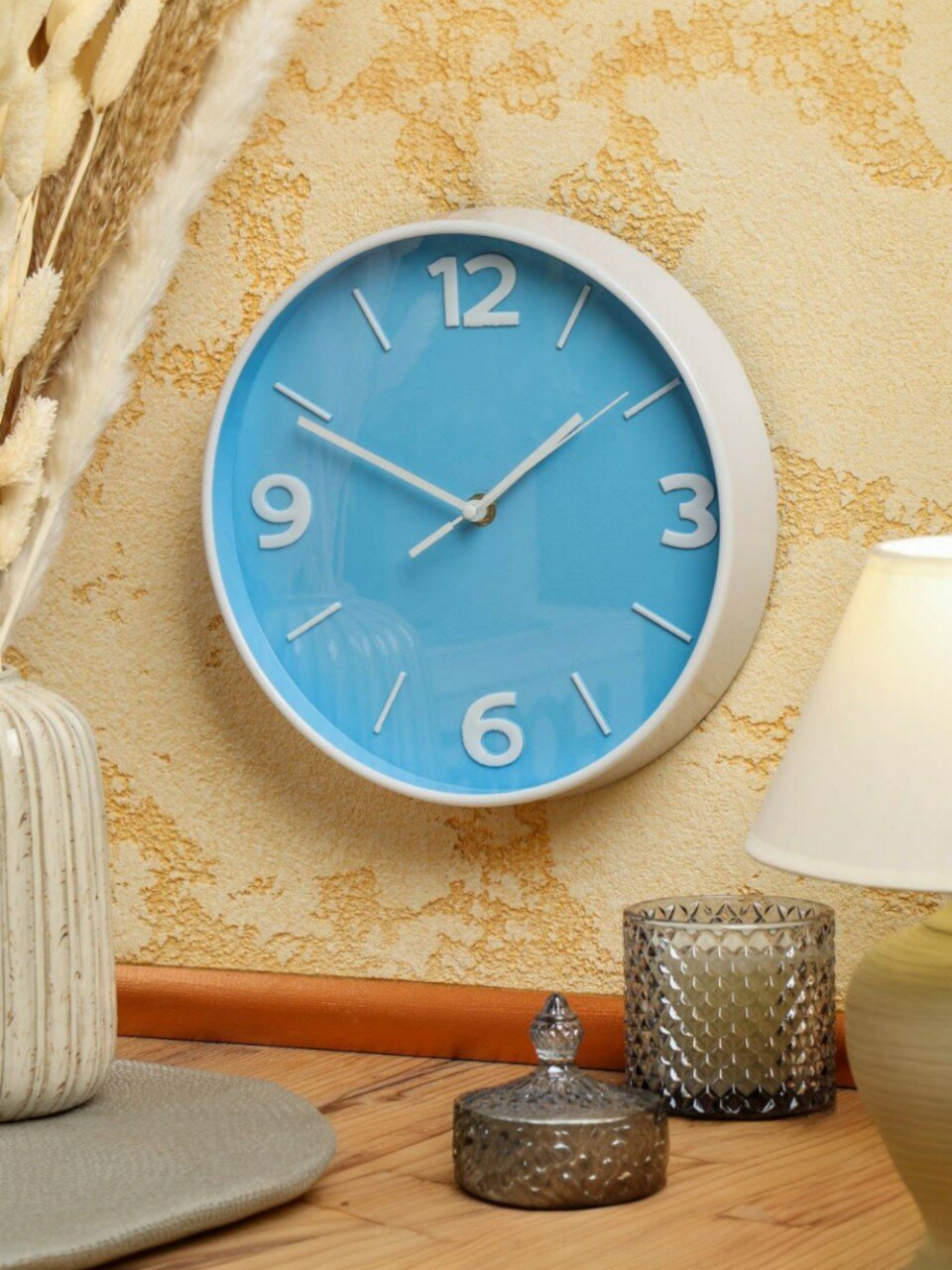 Часы настенные кварцевые синие, круглые, 25 см, полимер, Y4-6886, Китай