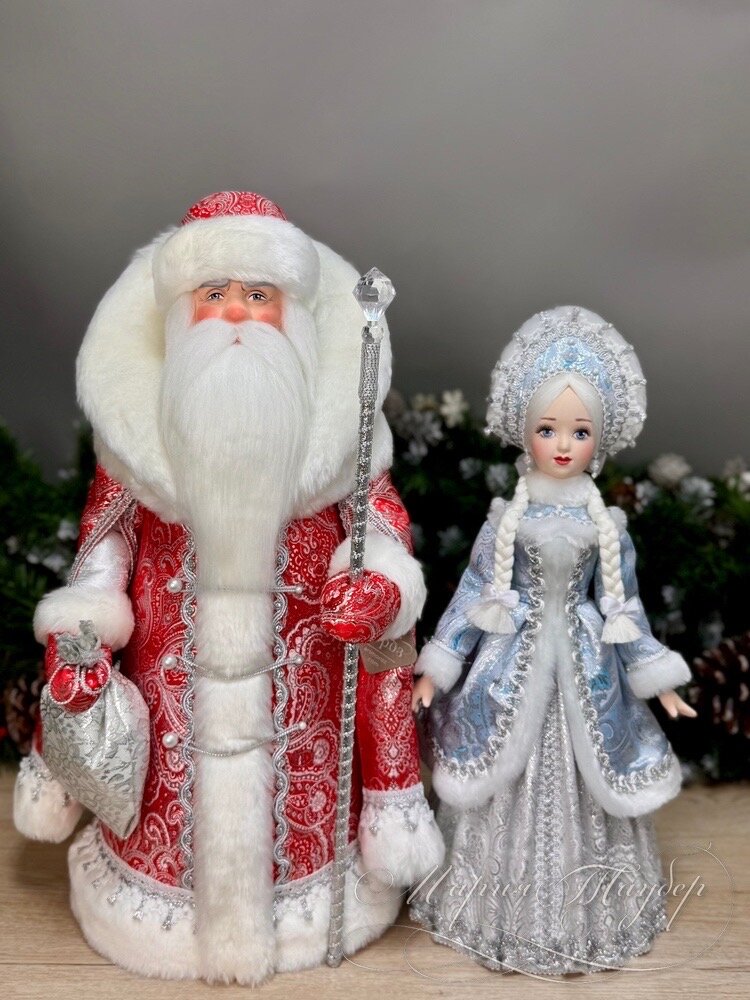 АртМороз Дед мороз и Снегурочка 50 см, новогодняя игрушка под ёлку, авторская кукла ручной работы