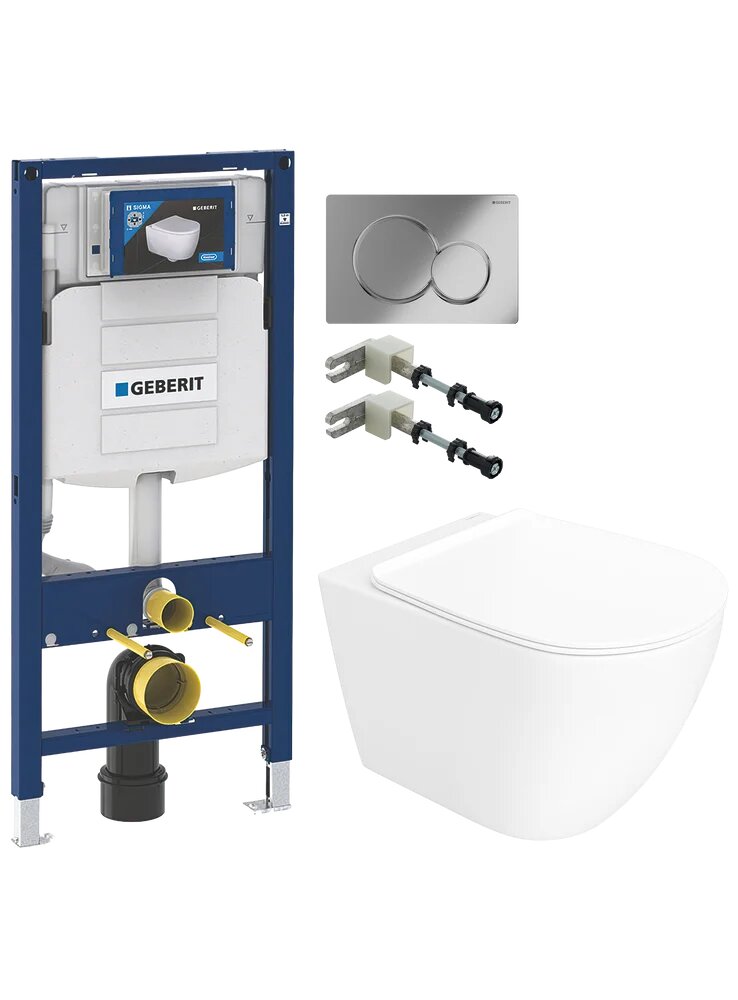 Комплект Унитаз подвесной STWORKI Готланд S13401WH / Инсталляция Geberit Duofix UP 320 111.300.00.5 / Кнопка хром, Крепления к стене