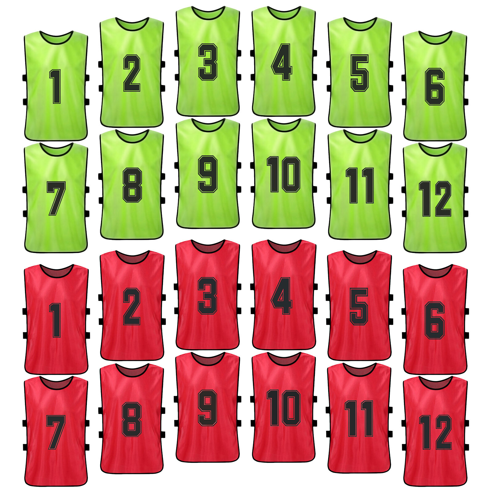 24 ПКС Футбольные жилеты Быстро сушащиеся Футбольные майки Детские Спортивные Скримиджевые Баскетбольные Командные Тренировочные Нумерованные Киберки Практические Спортивные Весты, Цвет: Флуоресцентно-зеленый + синий, Флуоресцентно-зеленый + красный,