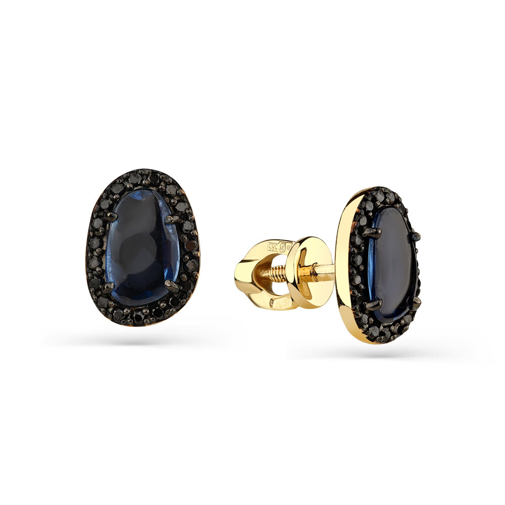 Серьги, желтое золото, 585 проба, сапфир, бриллиант