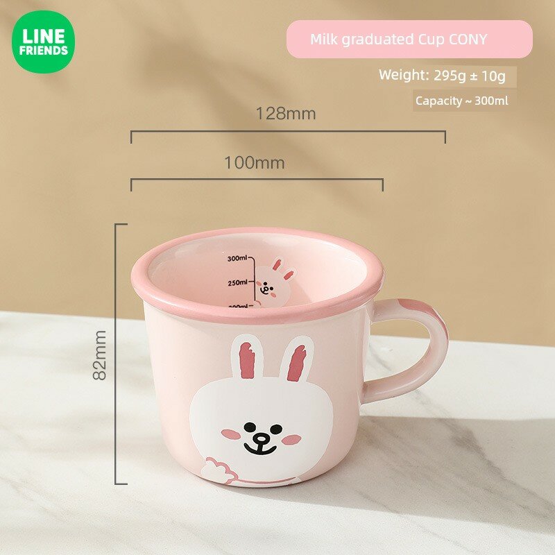Керамическая чашка для молока LINE FRIENDS со шкалой, детская кружка, чашка для воды, кофейная чашка, подарочная чашка