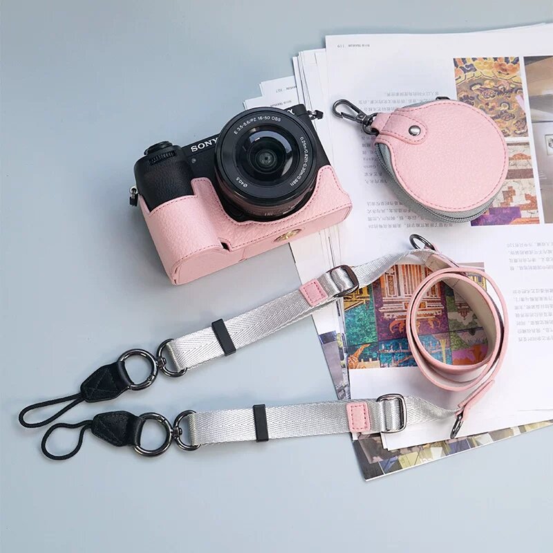 Сумка для камеры Sony A6700 с розовым рисунком, одинарным основанием, плечевым ремнем V303 и маленькой сумочкой