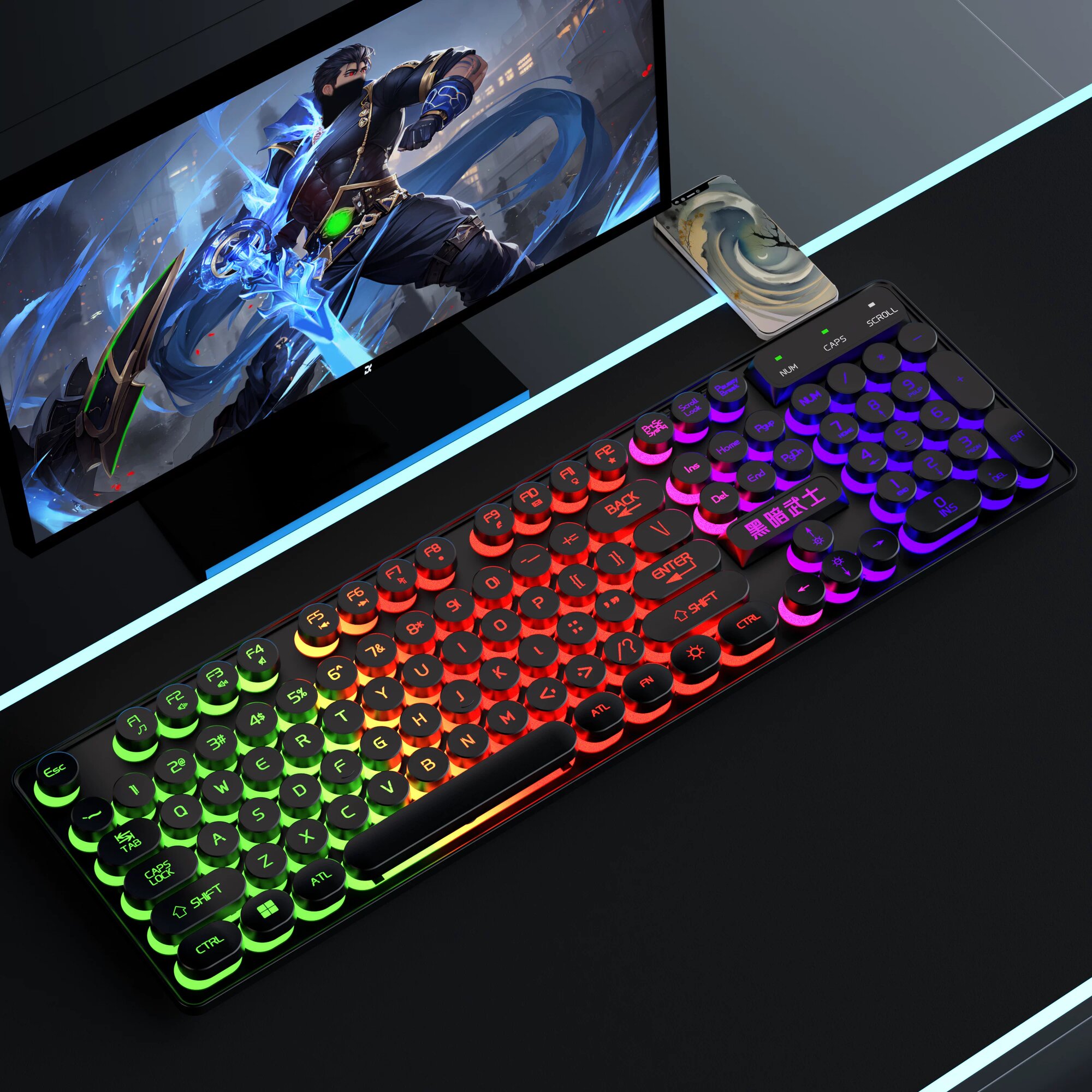 Комплект клавиатуры и мыши Dark Warrior Punk: проводные, бесшумные, с реалистичным тактильным откликом, для игр и