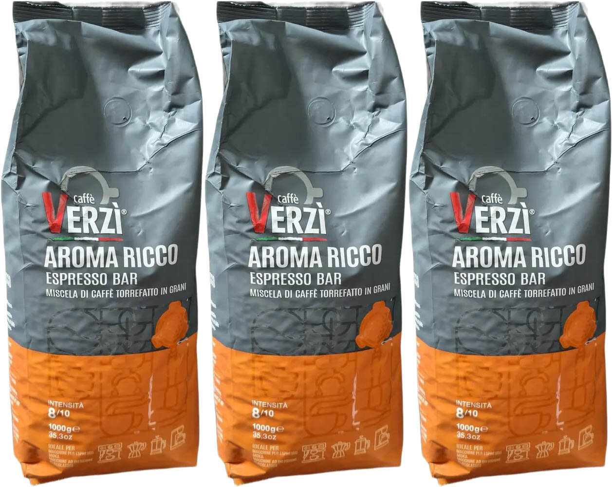 Кофе в зернах VERZI Aroma Ricco Espresso Bar (Италия) 1000 гр. х 3 шт.