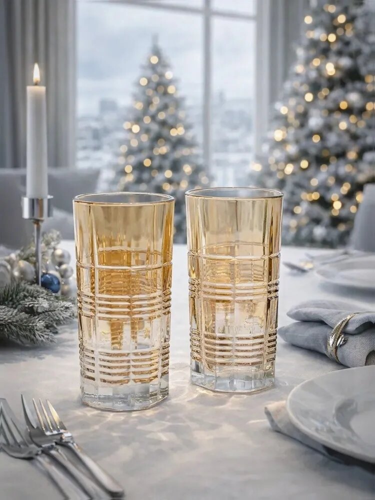 Набор стаканов высоких Arcoroc золотой "Брикстон" 2 шт, 380 мл. Закаленное, ударопрочное. Brixton