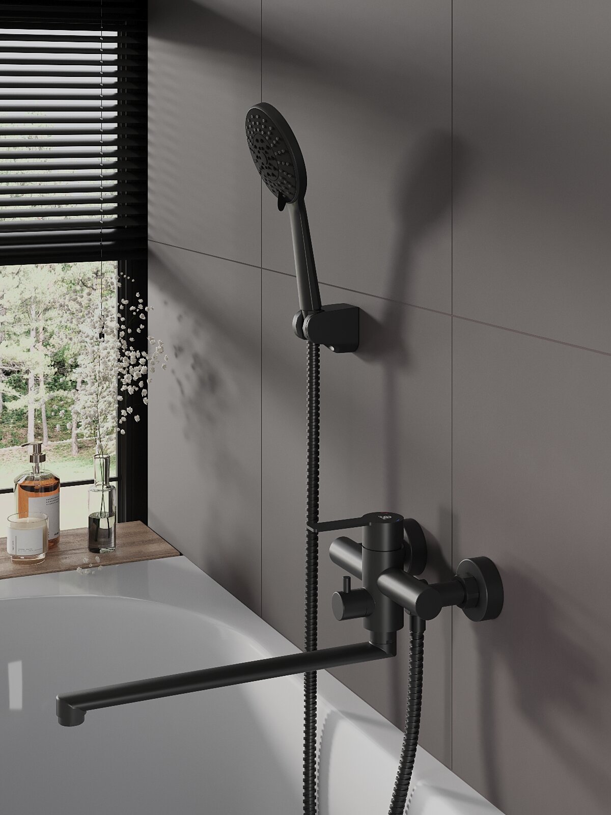 Смеситель для ванны однорычажный универсальный с душевым набором Agger Easy A3121144, черный матовый