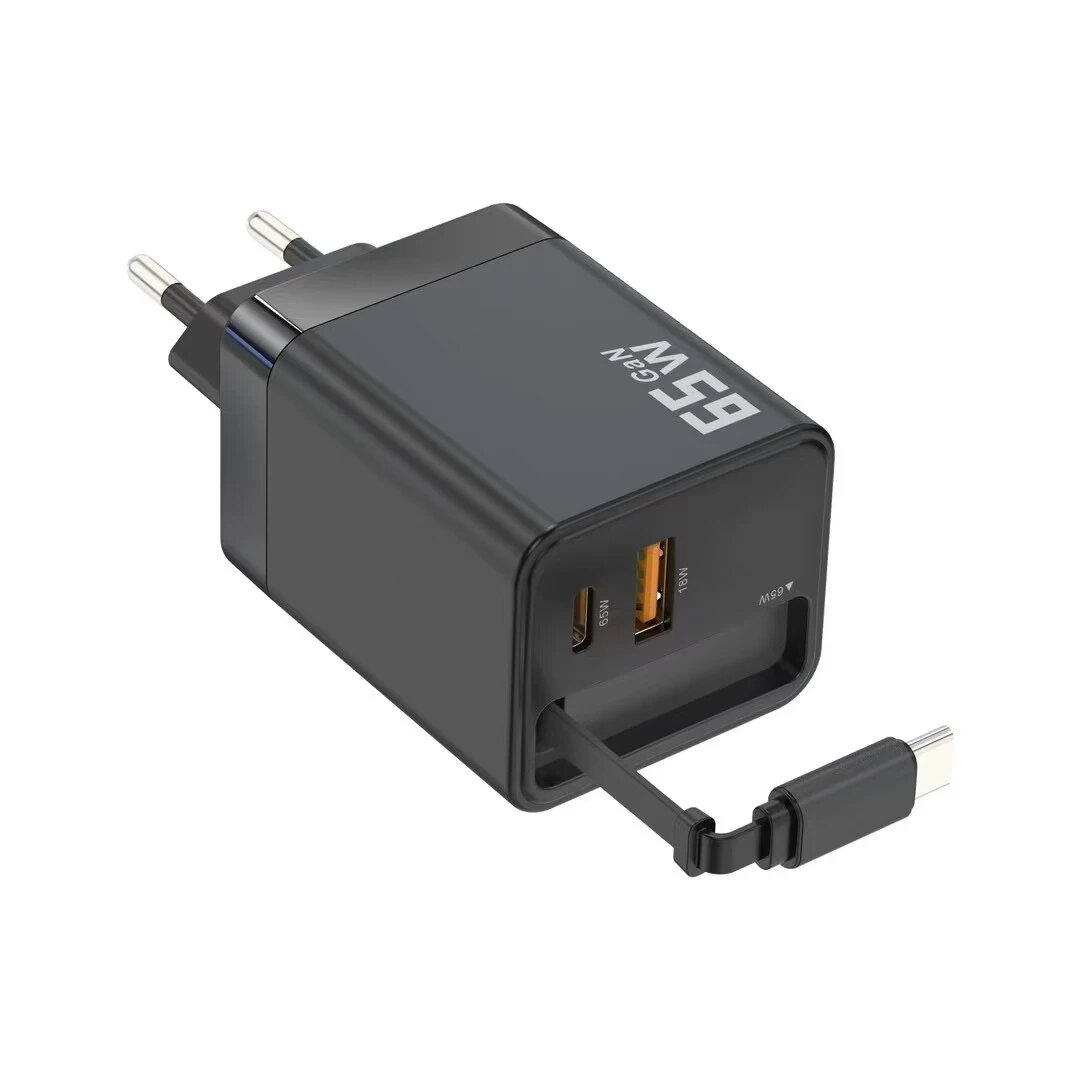 Зарядное устройство GaN 65W EU с Type-C кабелем