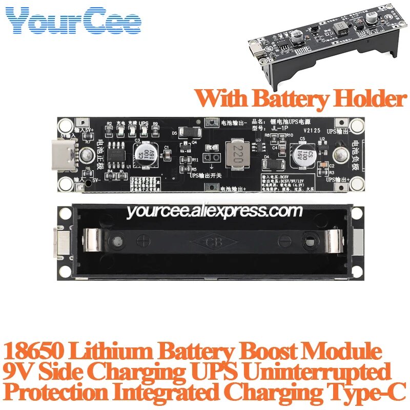 Модуль 18650 9V UPS с зарядкой Type-C и батарейным отсеком