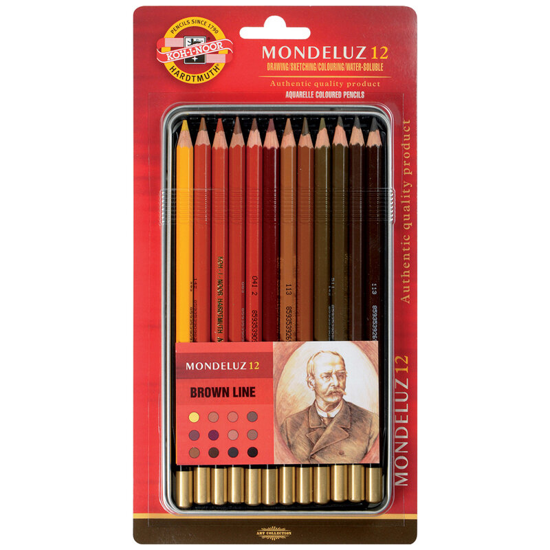 Карандаши акварельные Koh-I-Noor "Mondeluz Brown Line", 12цв, заточен, металл. пенал, блистер