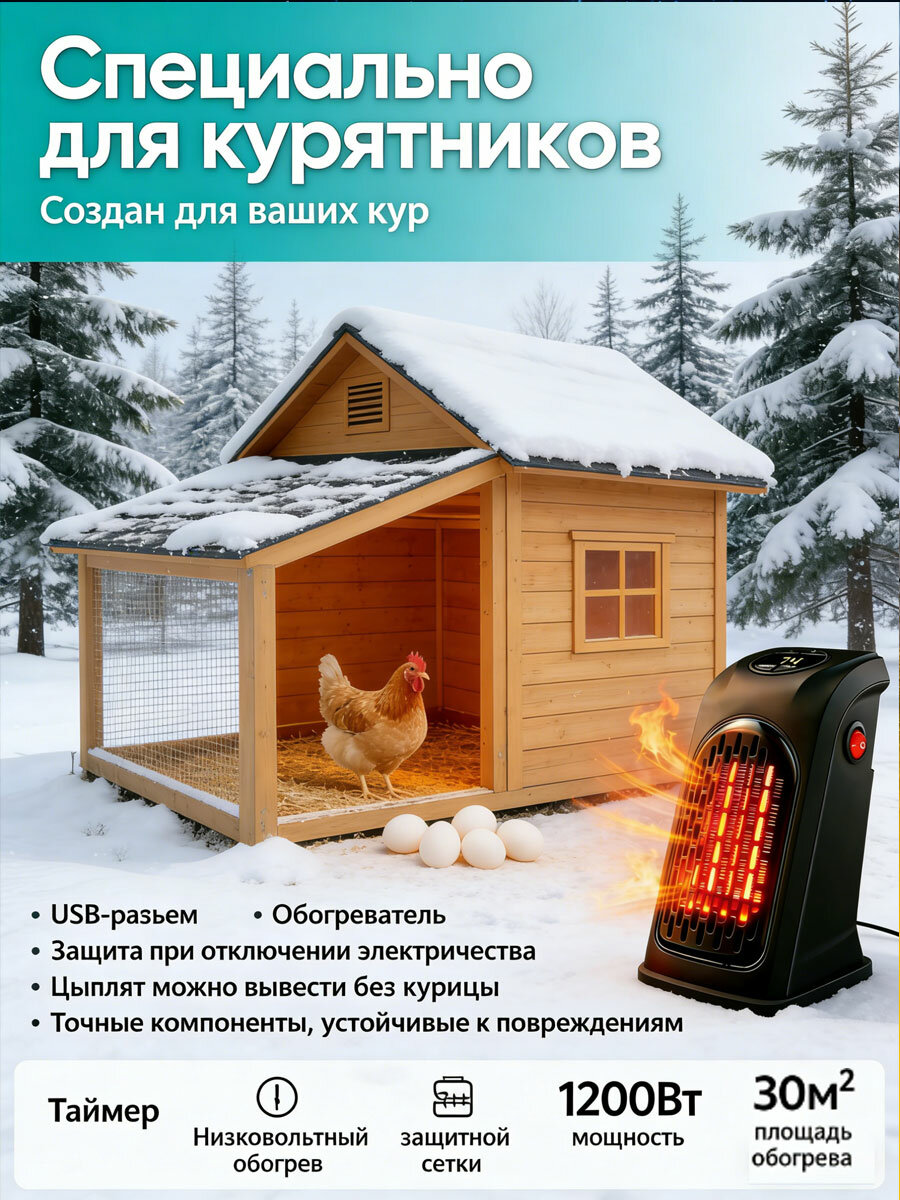 Лампа тепловентилятор Е27 светодиодная для обогрева кур, щенков, цыплят, свиней, курятника, брудера