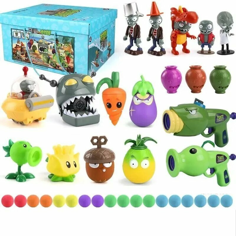 18 игрушка + карта Большой набор Растения против Зомби - Plants vs. Zombies