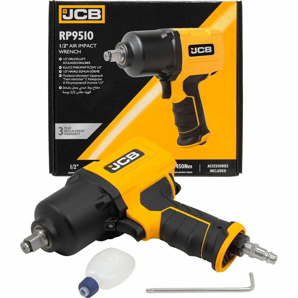 Пневмогайковерт ударный JCB "Twin Hammer" с реверсом и регулировкой усилия 1/2" JCB-RP9510(58327)