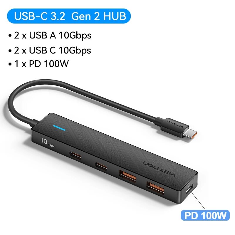 VENTION USB-C 3.2 Gen 2 Hub, 2xUSB A, 2xUSB C, PD 100W