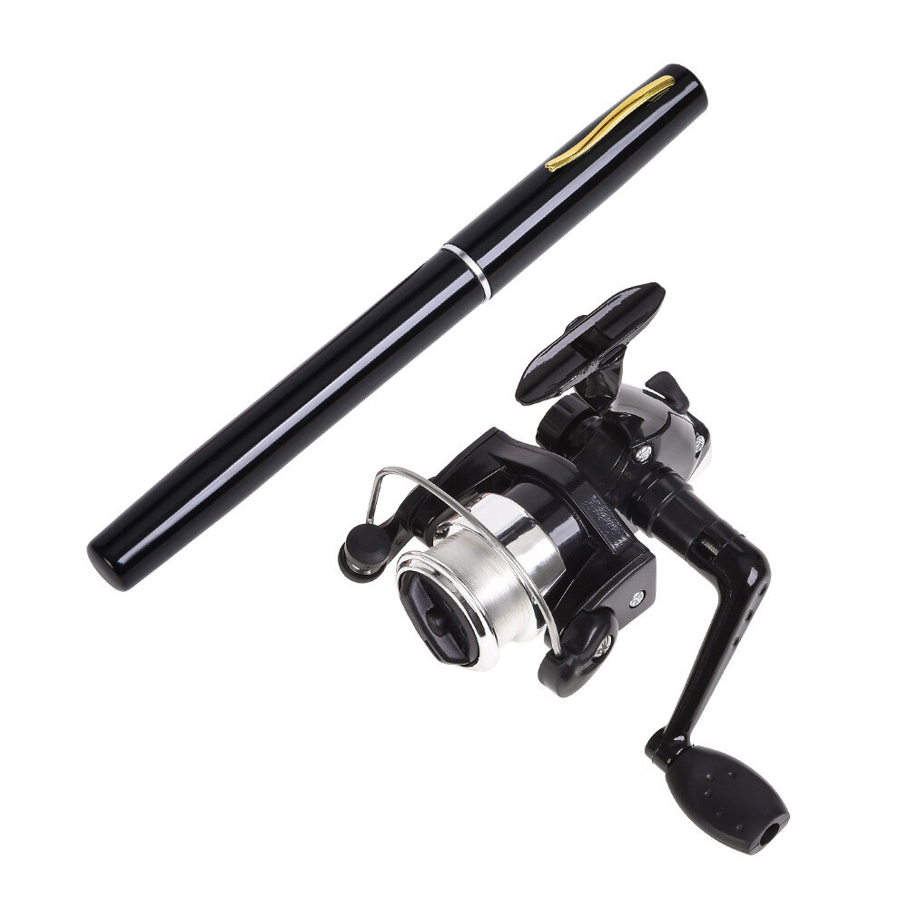 Комбо удочка и катушка для рыбалки Pen Fishing Rod and Reel Combo из алюминиевого сплава, мини-телескопическая карманная удочка, спиннинговая катушка, цвета: черный, синий, золотой, красный, серебристый, длина: 1.0м, 1.6м, длина закрытая: 20.5см, вес: