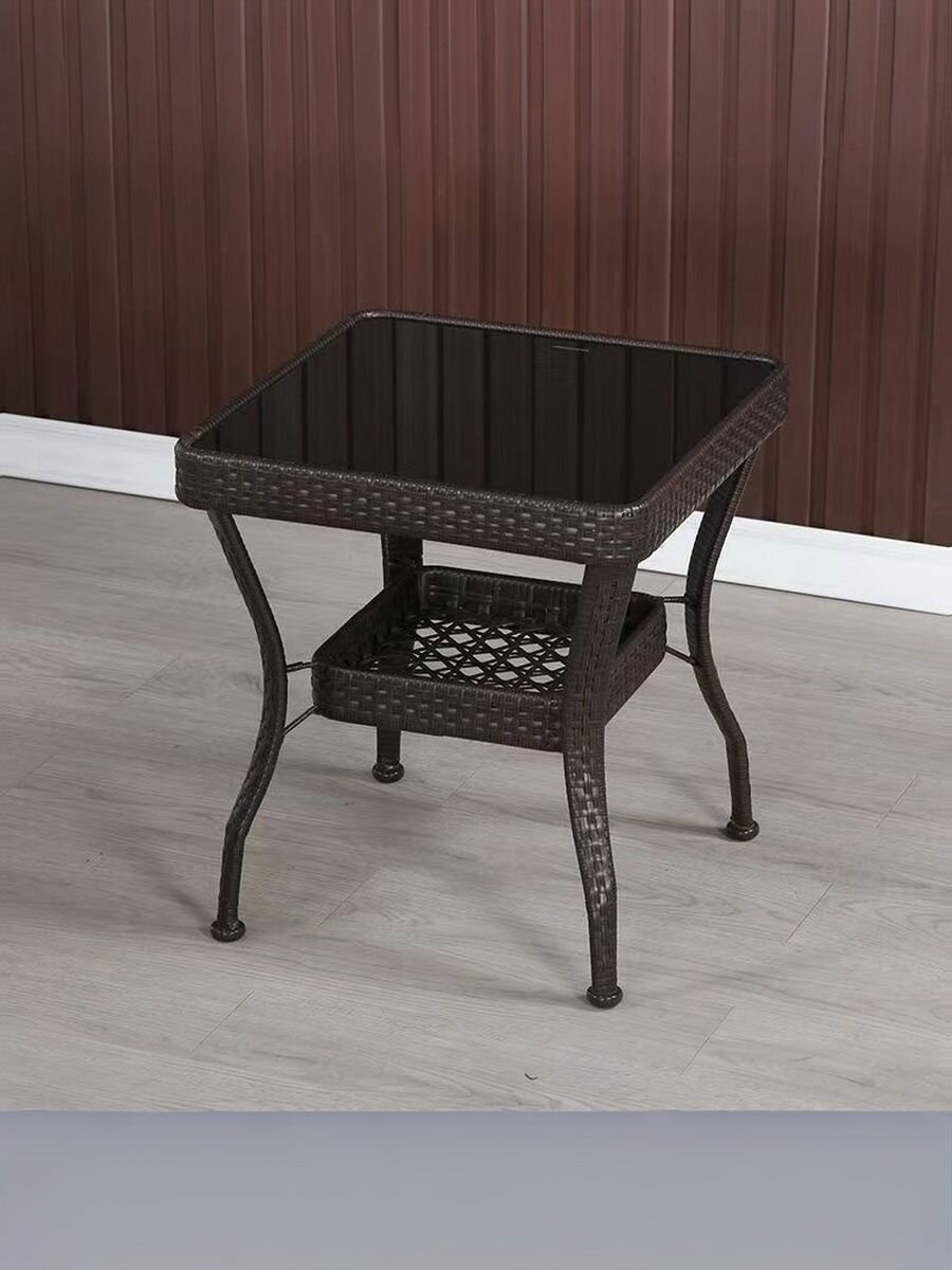 Садовый круглый столик из закаленного стекла с имитацией ротанга 50×50×50 см для сада, балкона и гостиной