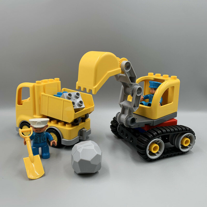 Набор строительного экскаватора для детей, крупные строительные блоки с дорожными знаками и аксессуарами площадки