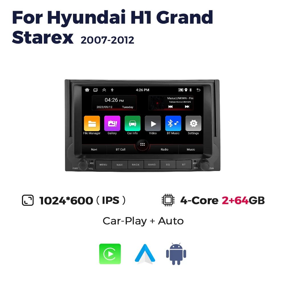 MEKEDE Android 15, автомобильный стерео головное устройство, радиоплеер для Hyundai H-1 H1 Grand Starex i800 iMax 2008-2016, авторадио, авто CarPlay MN-HY09-H2-64G