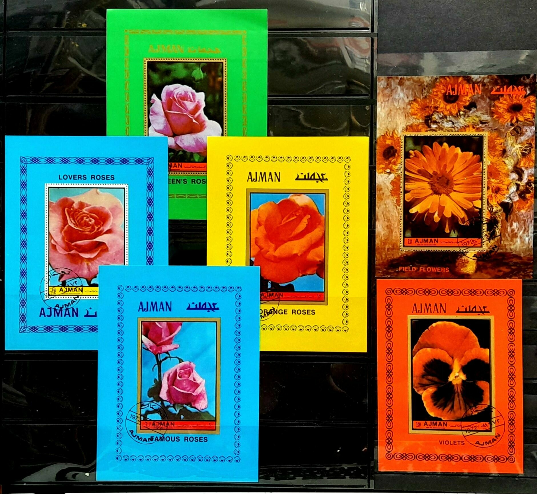Почтовые блоки Аджман. Розы. Гашёные.