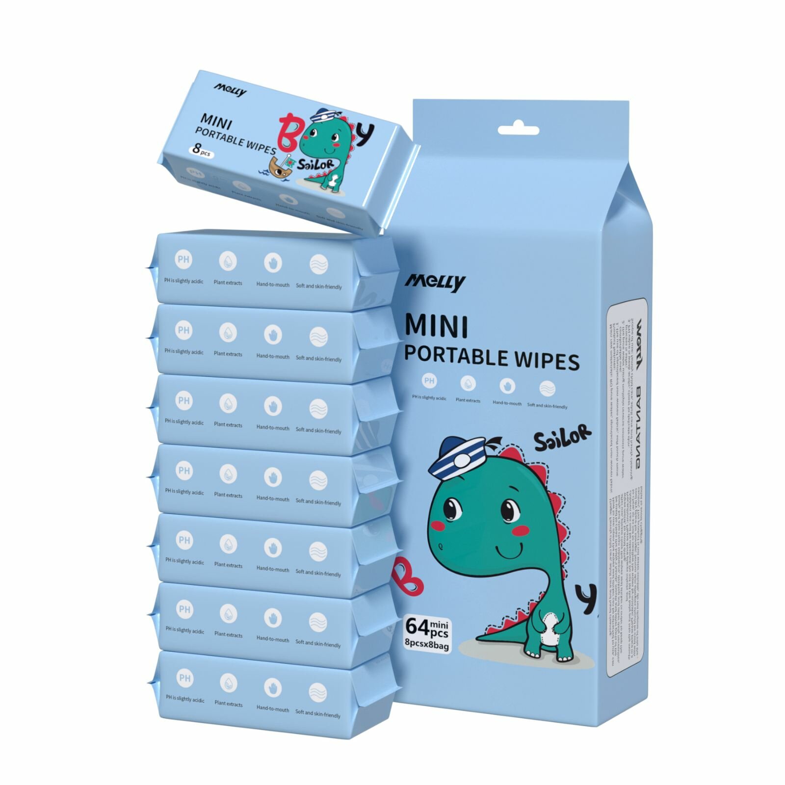 8 упаковок портативных салфеток, 8 штук в каждой, всего 64 штуки, размер 140 150 мм, с дистиллированной водой, ультрамягкая нетканая ткань,