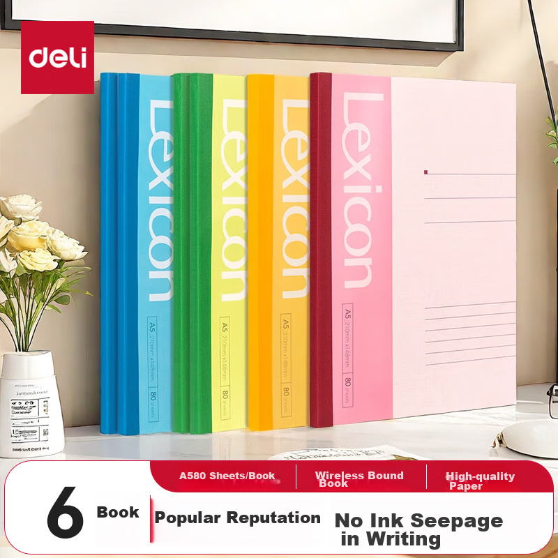 Deli A5 Скобяные мягкие обложки блокноты 6 штук по 80 листов для офиса Цвет：6 штук/A5/80 листов