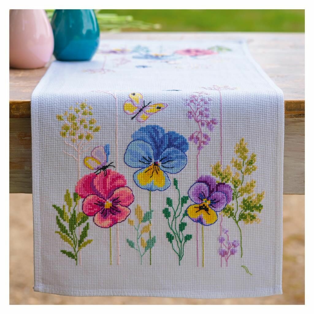 PN-0205036 Набор для вышивания крестом (дорожка) Vervaco "Фиалки"