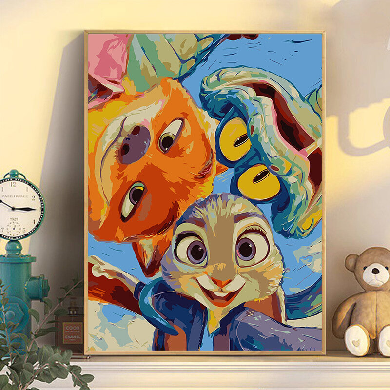 Цифровая масляная живопись Zootopia 2, DIY раскраска, аниме периферия, декоративная живопись, акриловая краска, простая ручная живопись