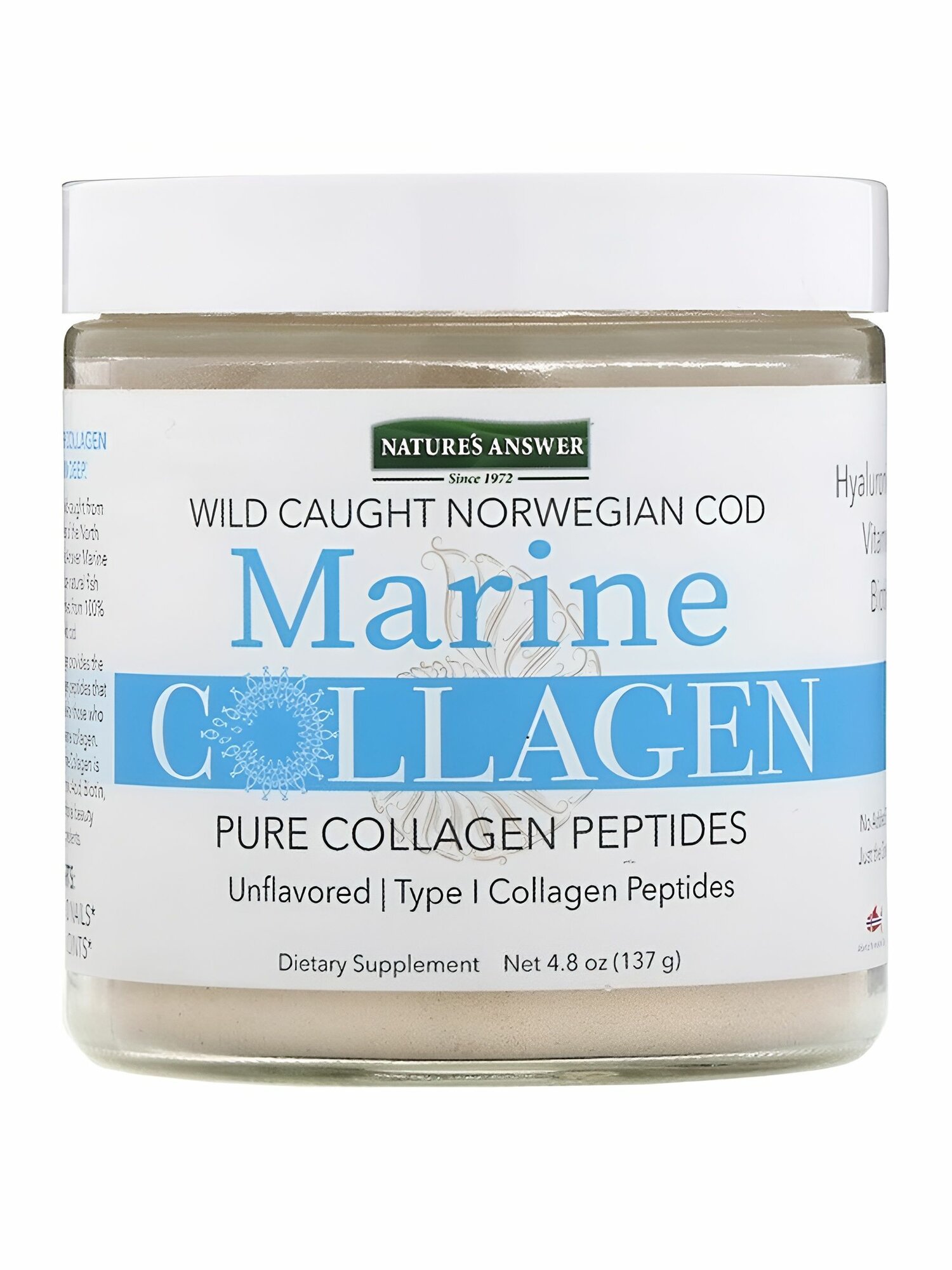 Коллаген морской из дикой норвежской трески, гиалуроновая кислота, биотин, Nature's Answer, 137 г