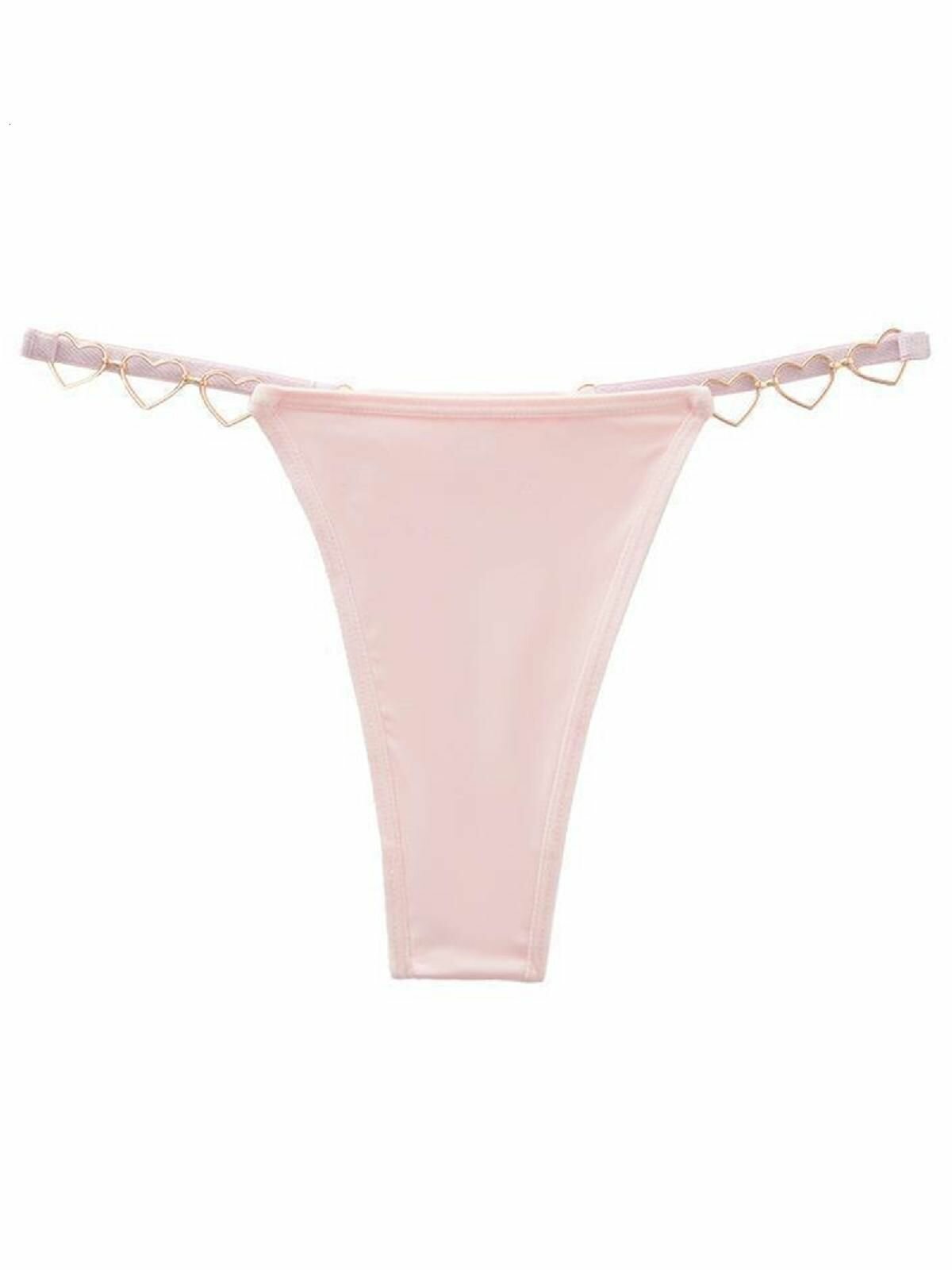Низкие стринги с сердечками, Розовый - S