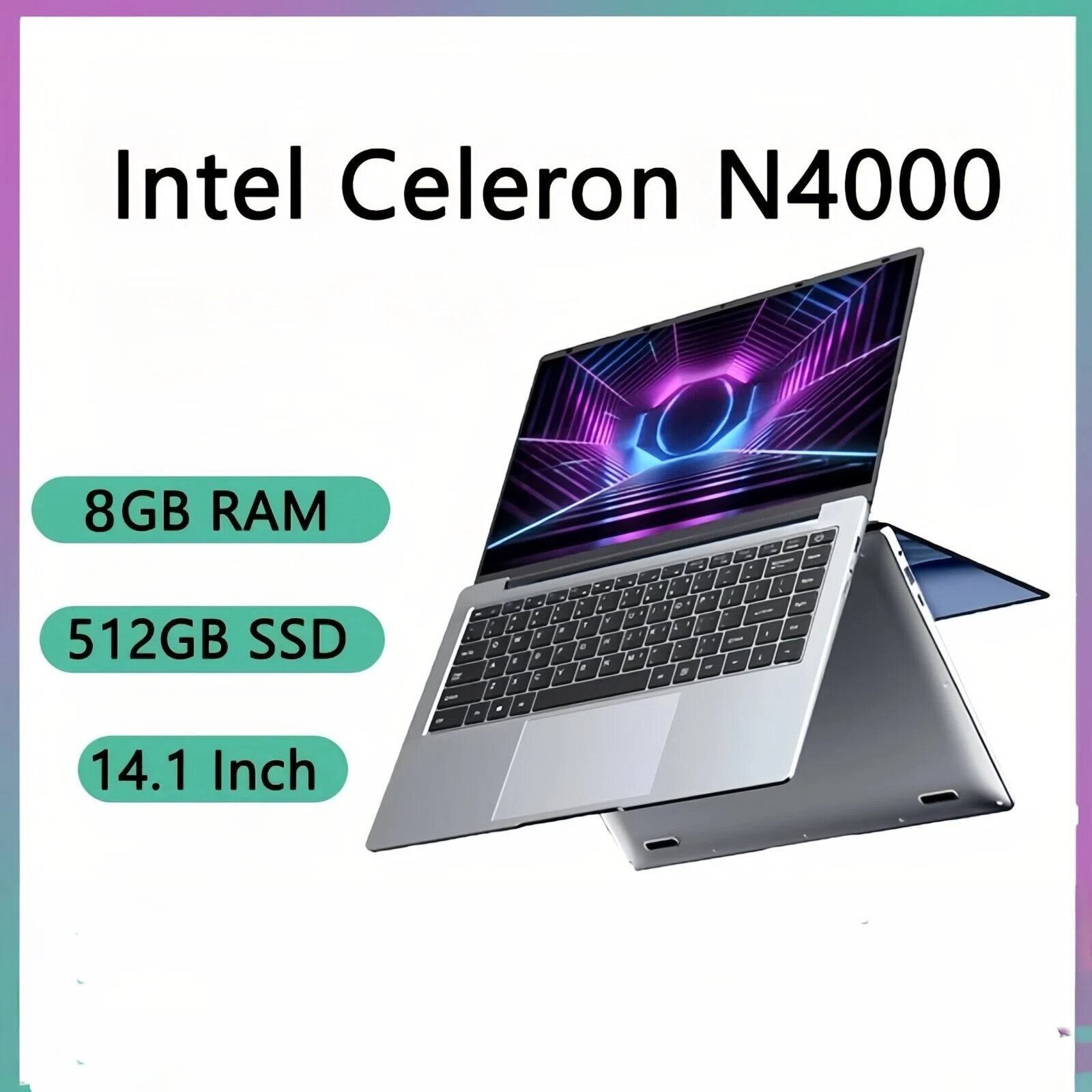 14.1" Ноутбук для работы и учебы, Notebook, RAM 8 ГБ, SSD 512 ГБ , IPS Full HD , Intel N4000, Русская клавиатура