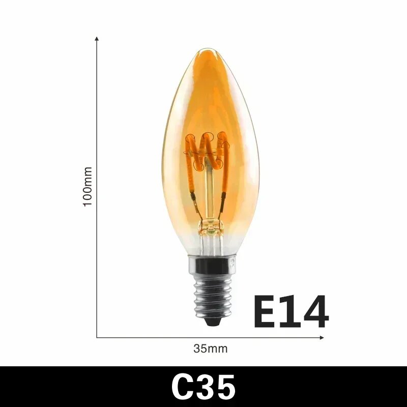 LATTUSO Светодиодные лампы E27 E14 Ретро Эдисон C35, 1PCS