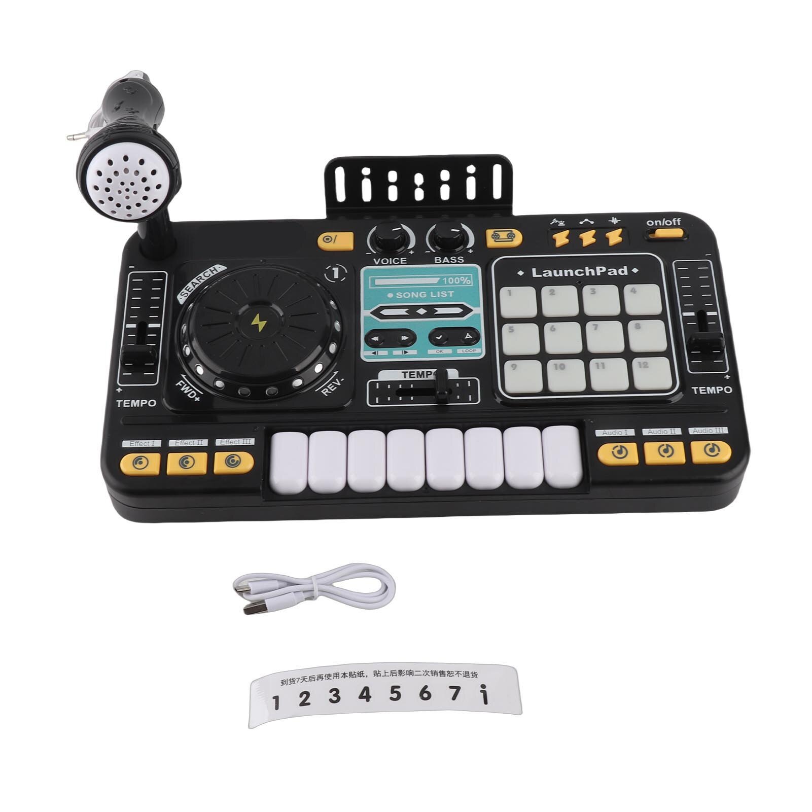 Детский диджейский микшер-контроллер 2 в 1: 8-клавишная клавиатура-пианино с 12 MIDI-кнопками, музыкальный инструмент для детей от 3 лет, с возможностью записи по Bluetooth, черный.