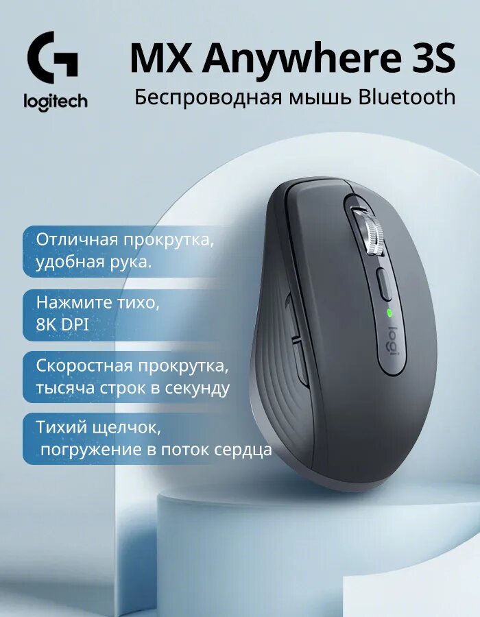 Logitech Мышь беспроводная MX Anywhere 3S, черный матовый