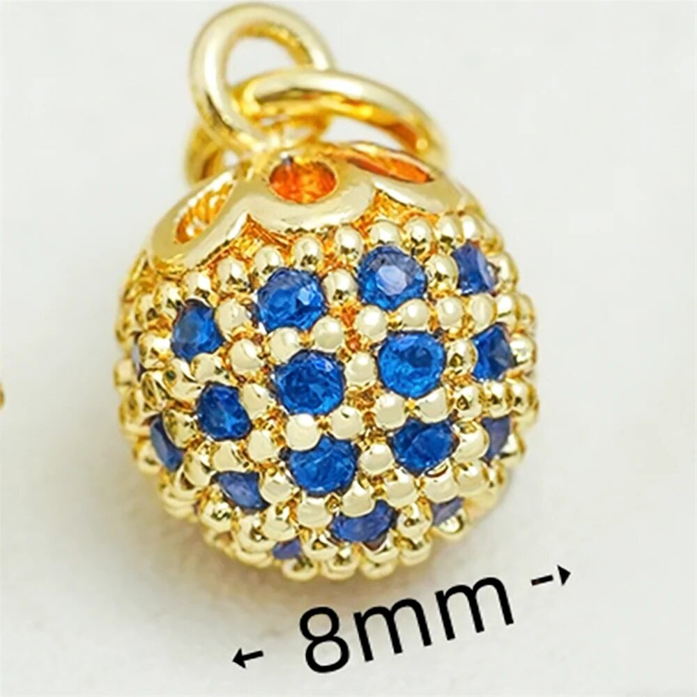 Подвеска шарик, латунь, DZ3944-Gold-Blue, 8 мм
