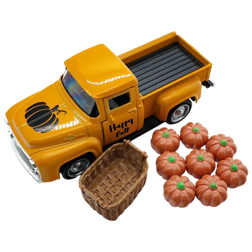 Осенние Многоуровневые Декоры Для Лотков Фермерский Металлический Грузовик с Поддельными Тыквами Осенний Урожай Тыквенный Грузовик Декоры для Стола на День Благодарения