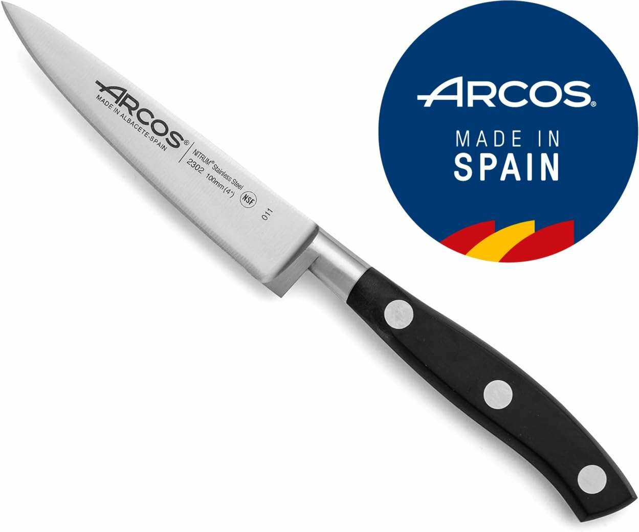 Нож кухонный ARCOS Riviera, кованный, Испания , оригинал, лезвие 10 см, для чистки овощей, чёрный