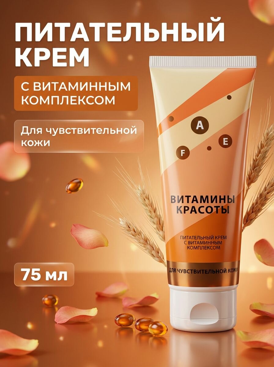 Крем питательный для лица для чувствительной кожи Витамины красоты с витаминами A E F увлажняет питает успокаивает 75 мл