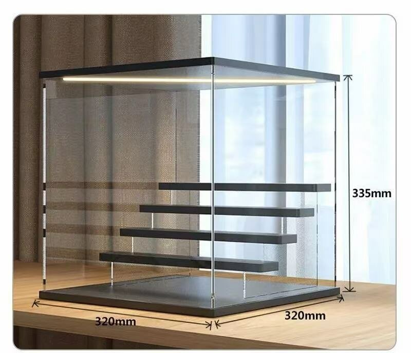 Коробка для хранения, 4 слоя, натуральная кожа и пластик, голубая, 32см x 30см x 33.5 см