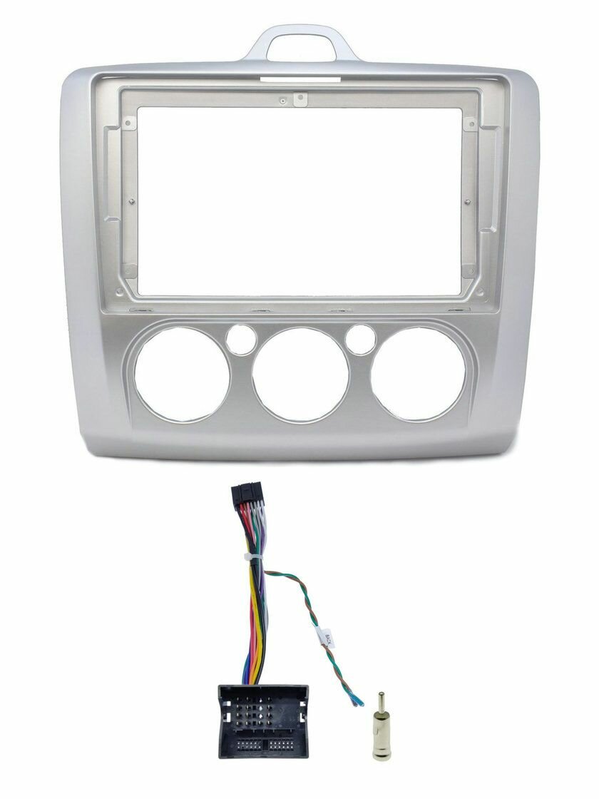 Рамка переходная Ford Focus 2008 - 2011 авто с кондиционером серая + проводка для 9" магнитолы / Wide Media