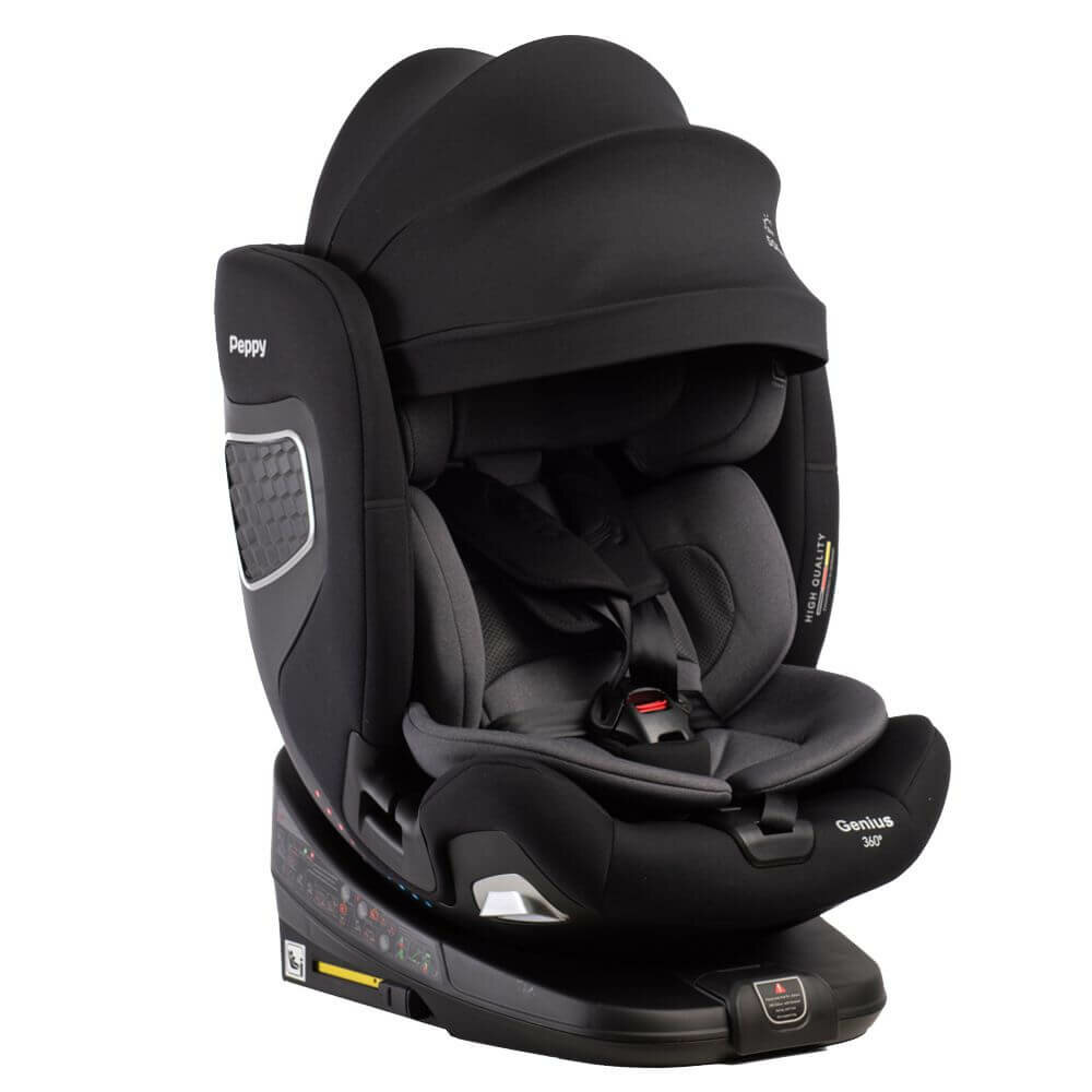 Peppy Genius i-Size, автокресло с рождения до 12 лет гр.0-1-2-3 (0-36 кг), цвет Iron (с козырьком)