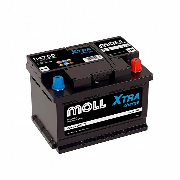 Аккумулятор автомобильный MOLL XTRA CHARGE 60.0 Ah 600 A ОП (242x175x175) (LB2.0 84760) 242x175x175