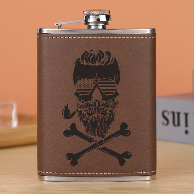 Кросс-бордерная русская фляга из нержавеющей стали 304 объемом 8 унций, портативная бутылка для вина с чехлом из PU кожи и лазерной печатью логотипа
